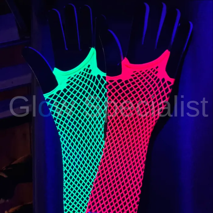 UV / BLACKLIGHT NEON GLOVES - FINGERLESS - 35 CM - Glow Specialist ...